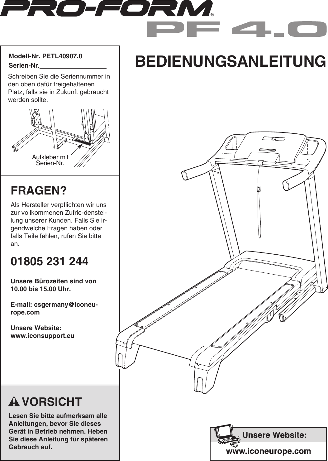 Proform Petl409070 4 0 Treadmill Users Manual *294060 204705