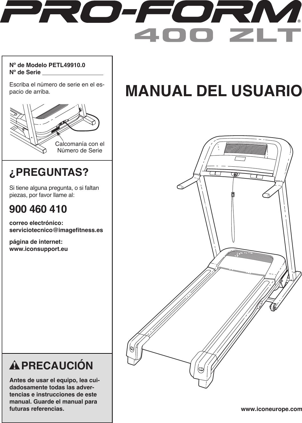 Proform Petl499100 400 Zlt Treadmill Users Manual DTL3395.4 225790