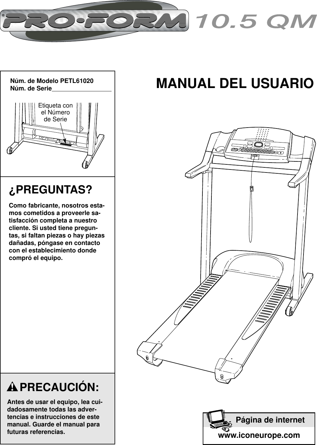 Proform Petl61020 10 5 Qm Treadmill Users Manual
