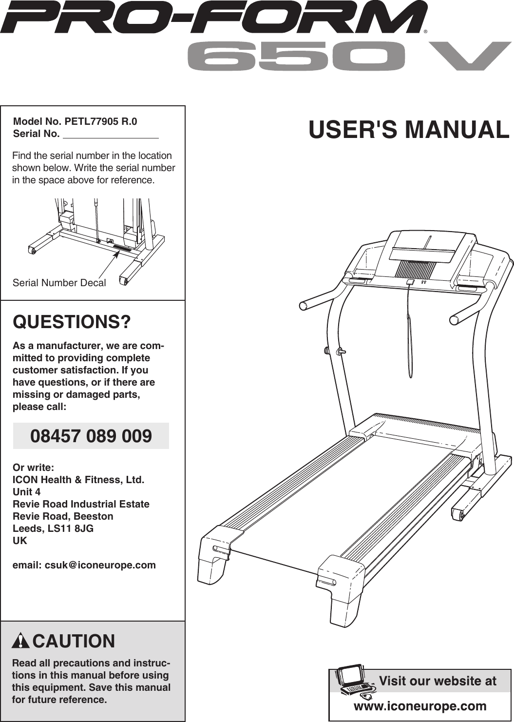 Proform Petl77905 R0 650 V Treadmill Users Manual NTL10850 214878