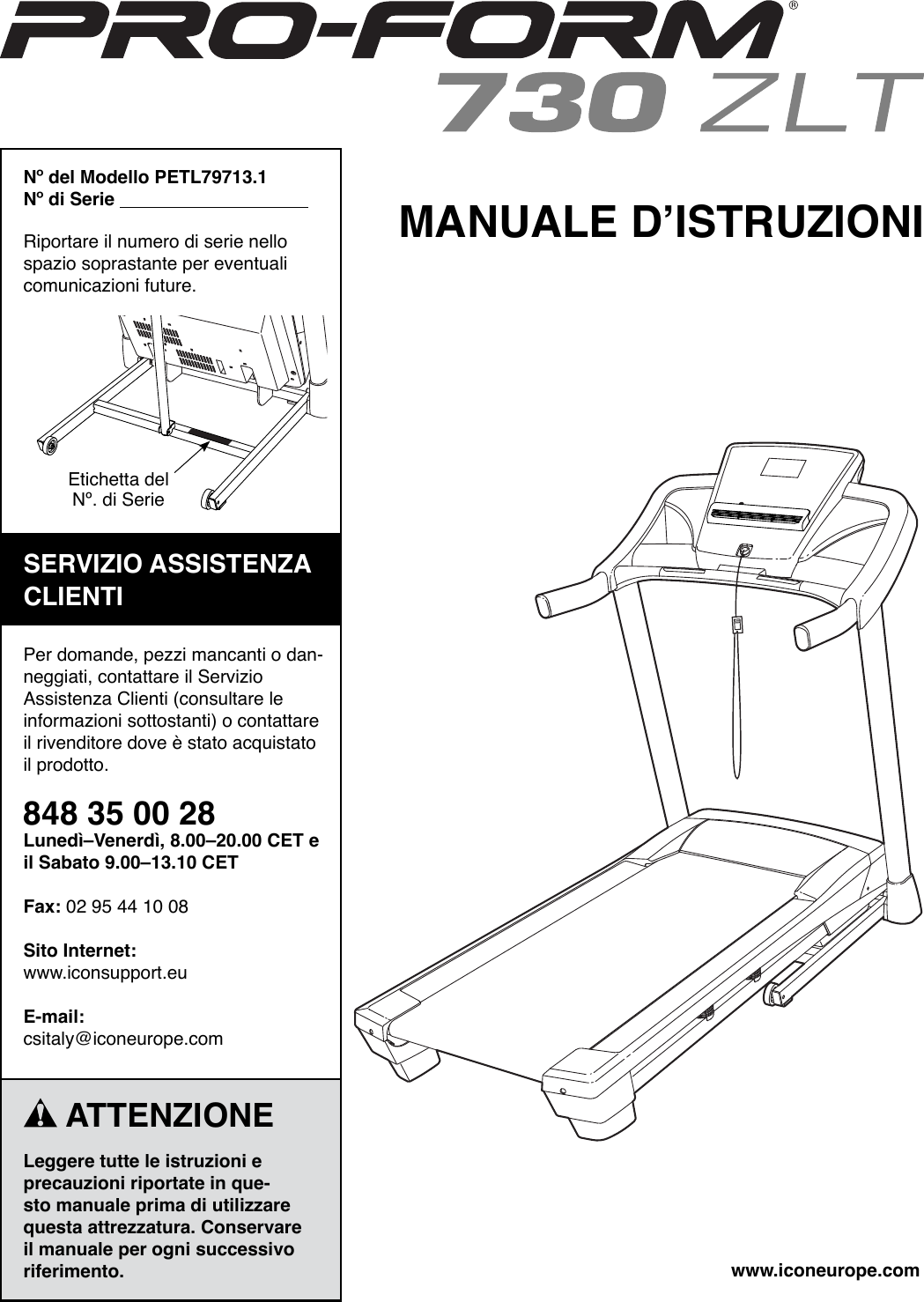 Proform Petl797131 730 Zlt Treadmill Users Manual