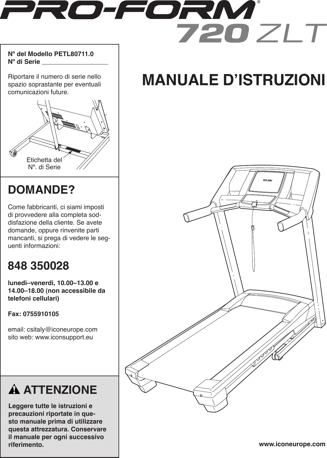 Proform Petl807110 720 Zlt Treadmill Users Manual