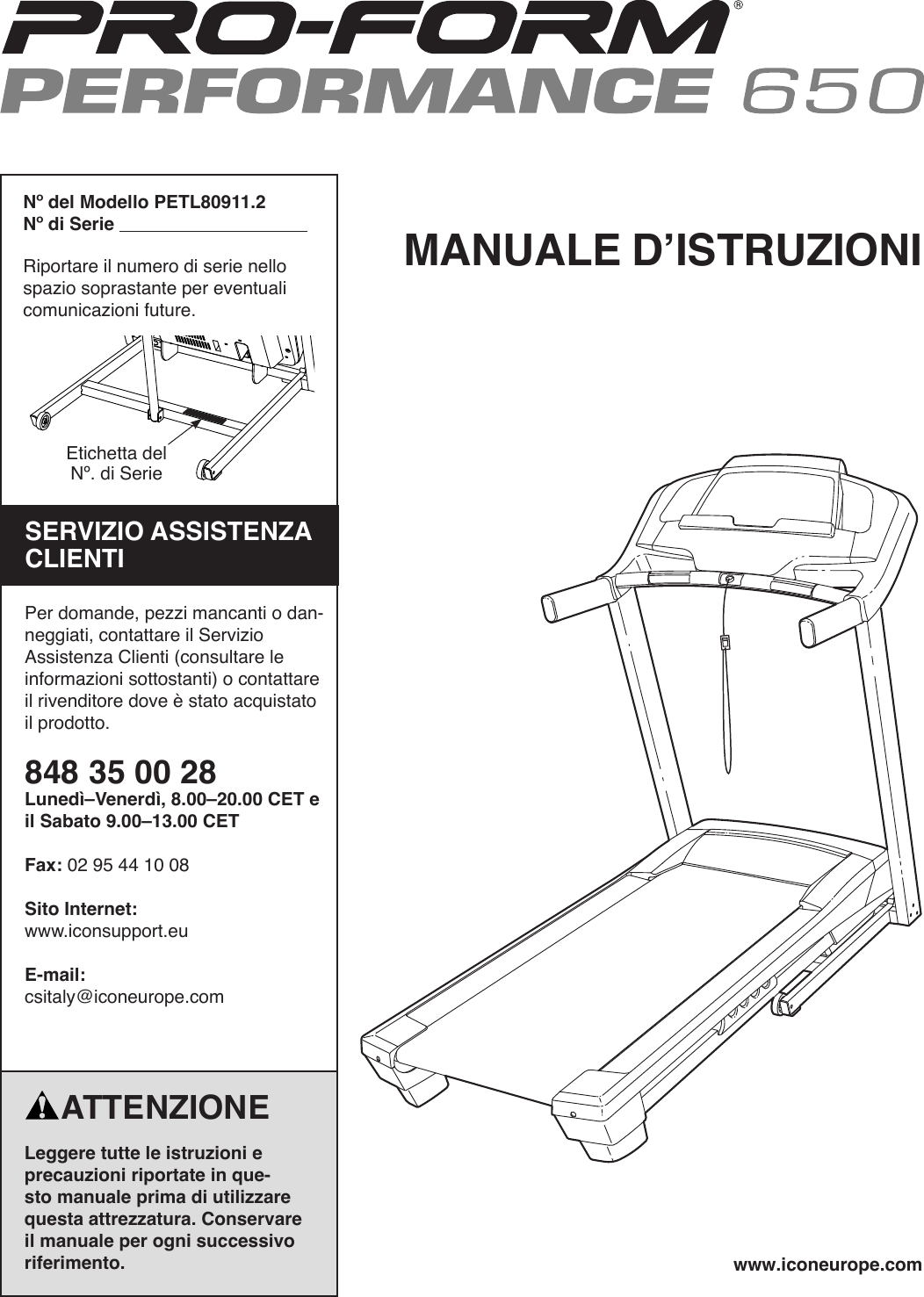 Proform Petl809112 Performance 650 Treadmill Users Manual