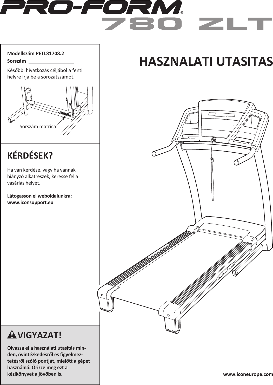 Proform Petl817082 780 Zlt Treadmill Users Manual