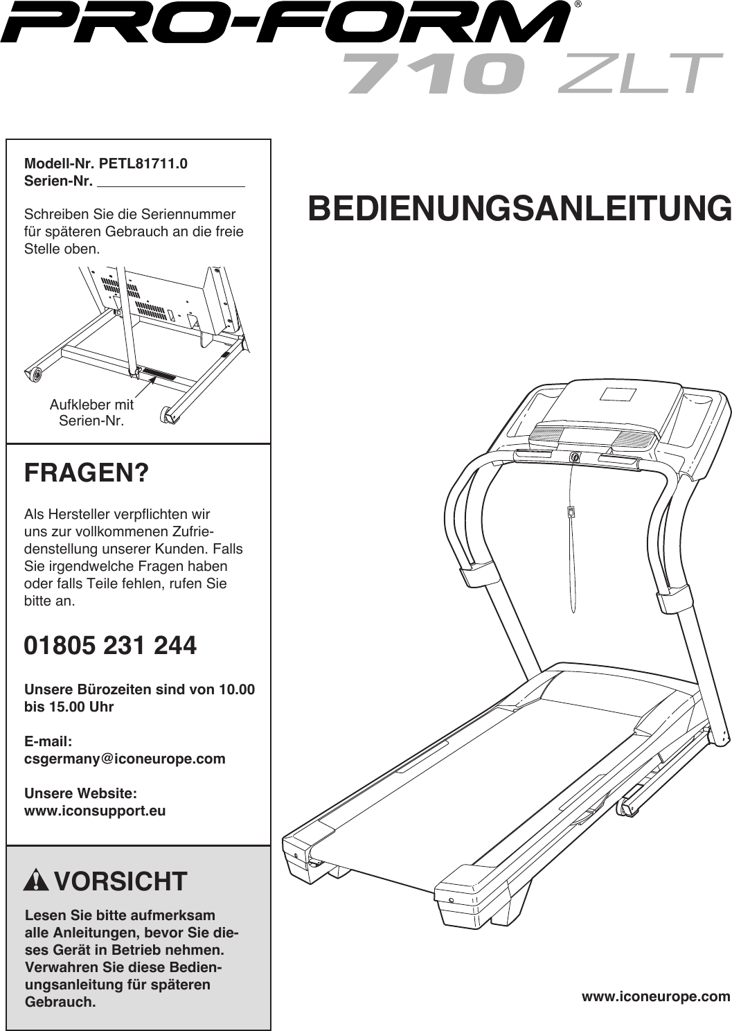 Proform Petl817110 710 Zlt Treadmill Users Manual