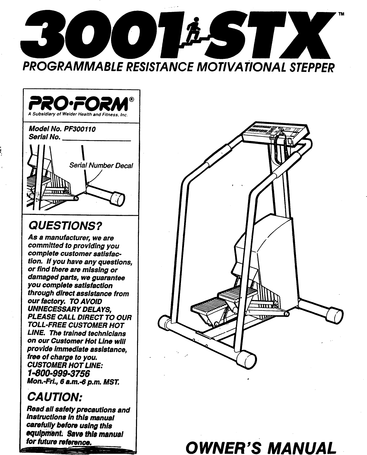 Proform Pf300110 3001 Stx Stepper Users Manual