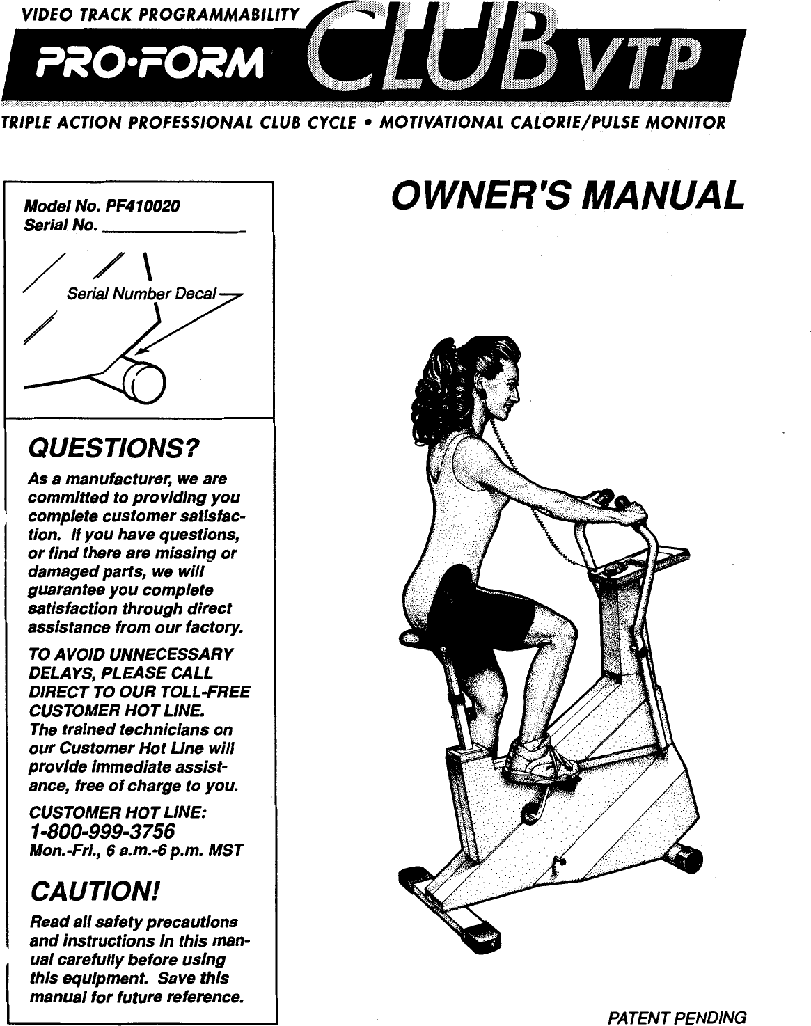 Proform Pf410020 Club Vtp Bike Users Manual