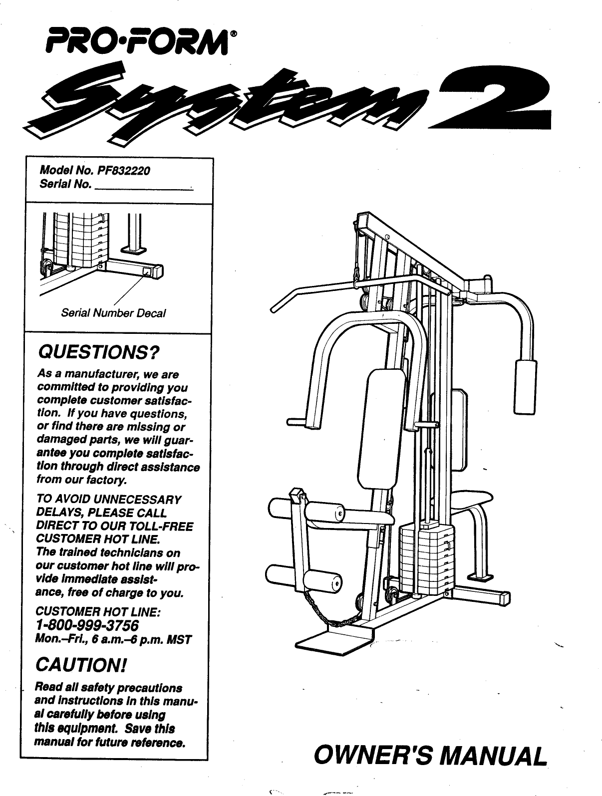 Proform Pf832220 System 2 Users Manual