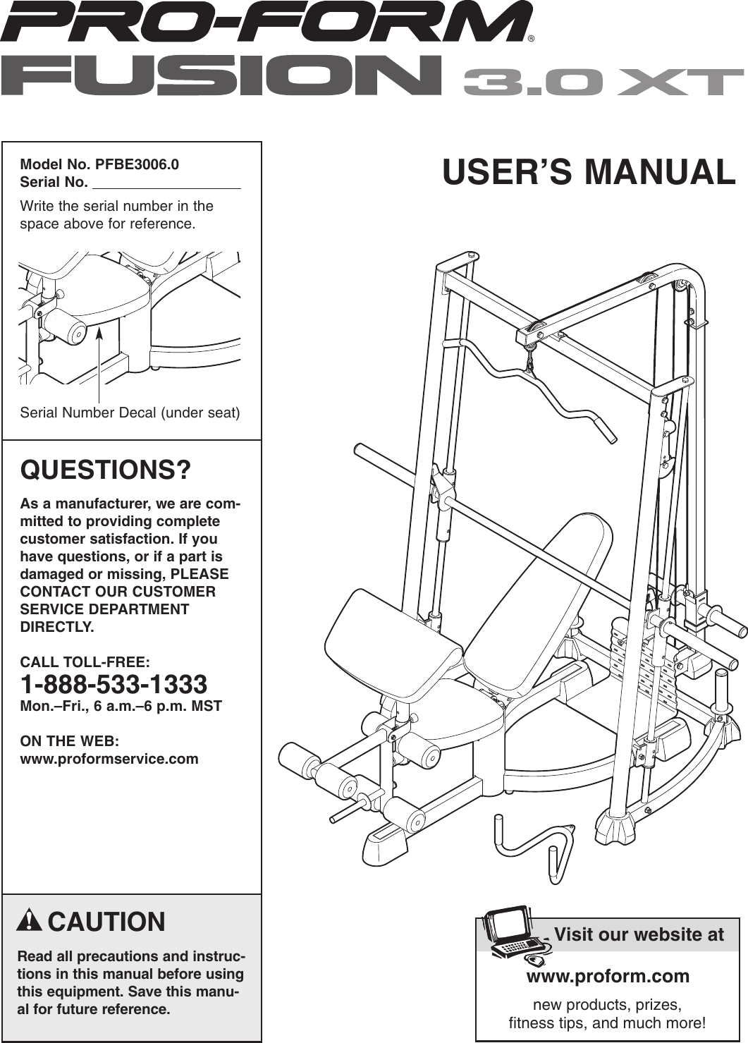 Proform Pfbe30060 Fusion 3 0 Xt Bench Users Manual 15629.0 230326