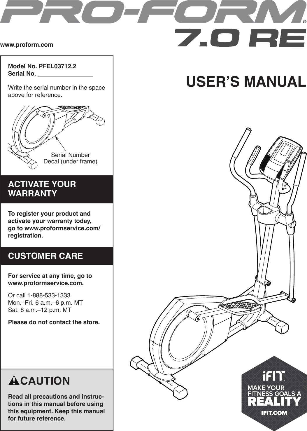 Proform Pfel037122 7 0 Re Elliptical Users Manual