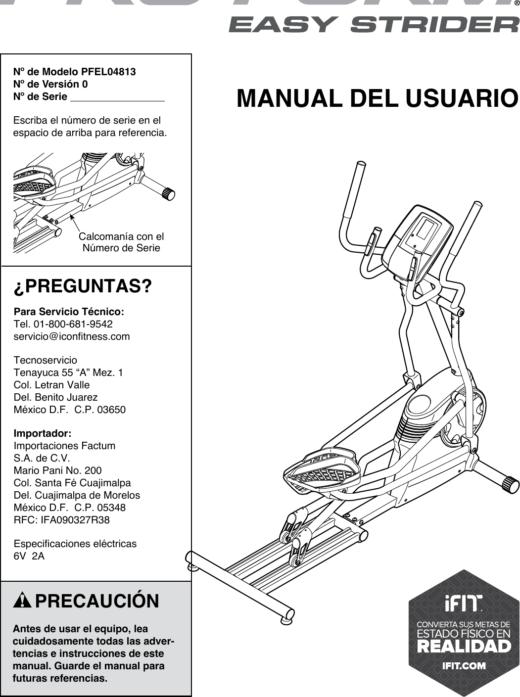 Proform Pfel048130 Easy Strider Elliptical Users Manual