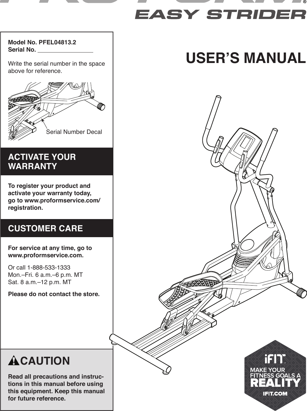 Proform Pfel048132 Easy Strider Elliptical Users Manual