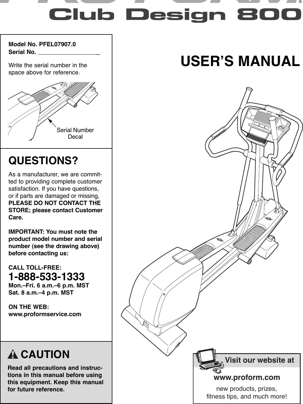 Proform Pfel079070 Elliptical Users Manual PFEL07907.0 259763