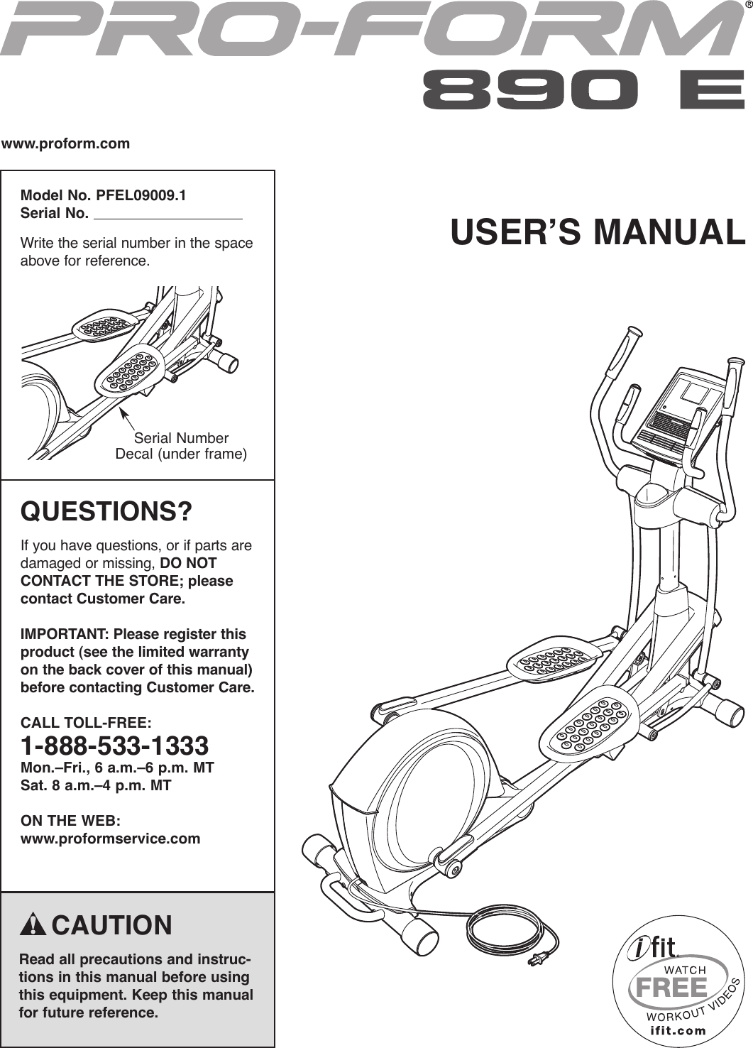 Proform Pfel090091 890 E Elliptical Users Manual 285430