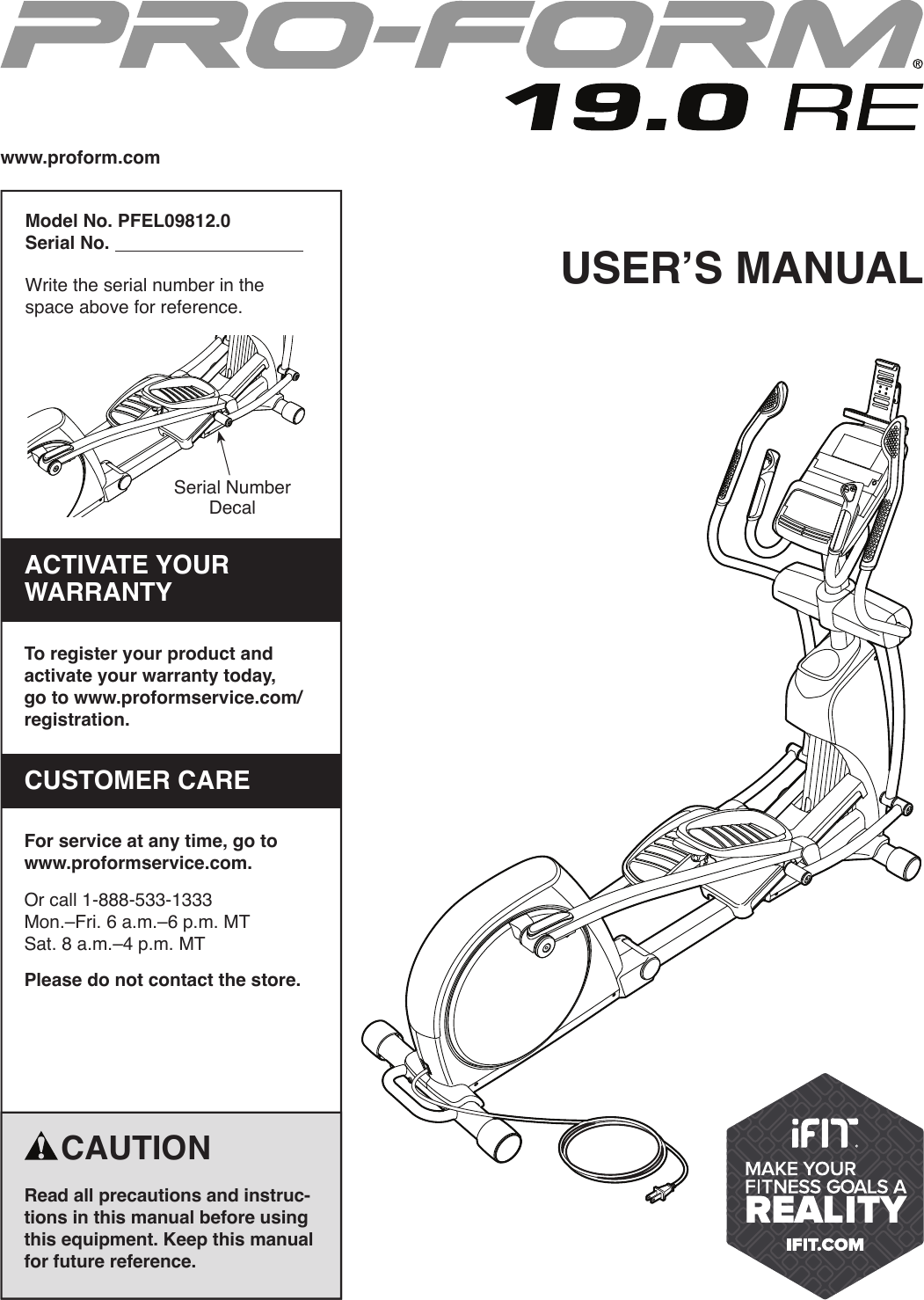 Proform Pfel098120 19 0 Re Elliptical Users Manual