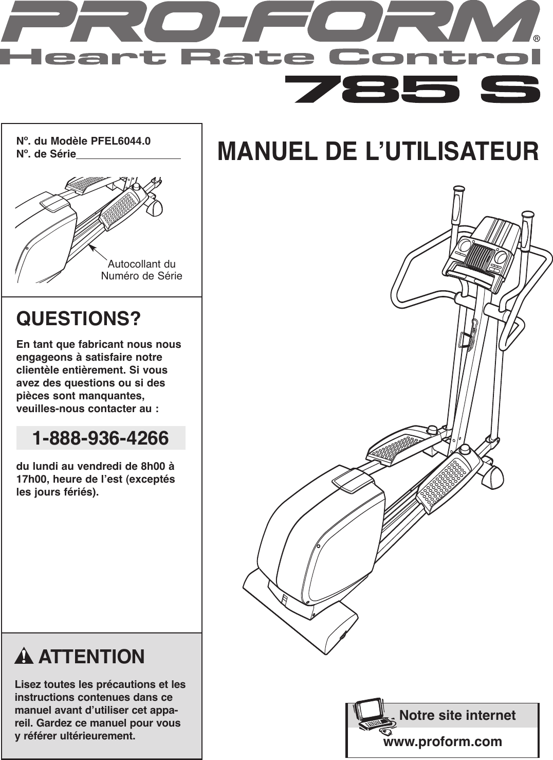 Proform Pfel60440 785S Elliptical Users Manual NEL07940 203360