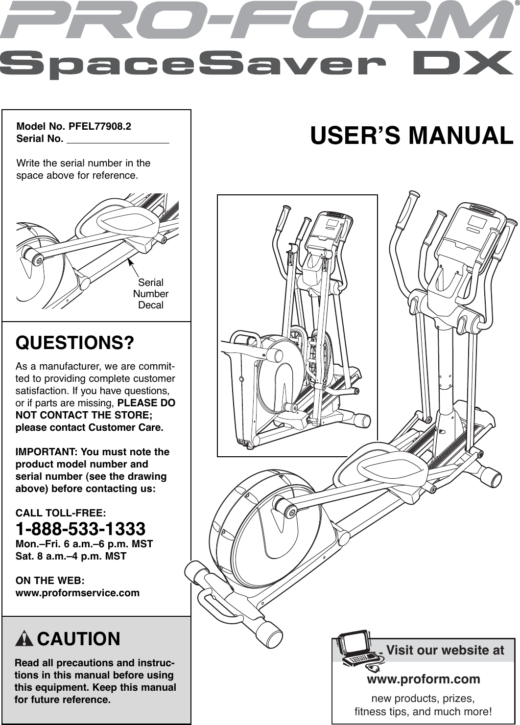 Proform Pfel779082 Spacesaver Dx Elliptical Users Manual PFEL77908.2 265408