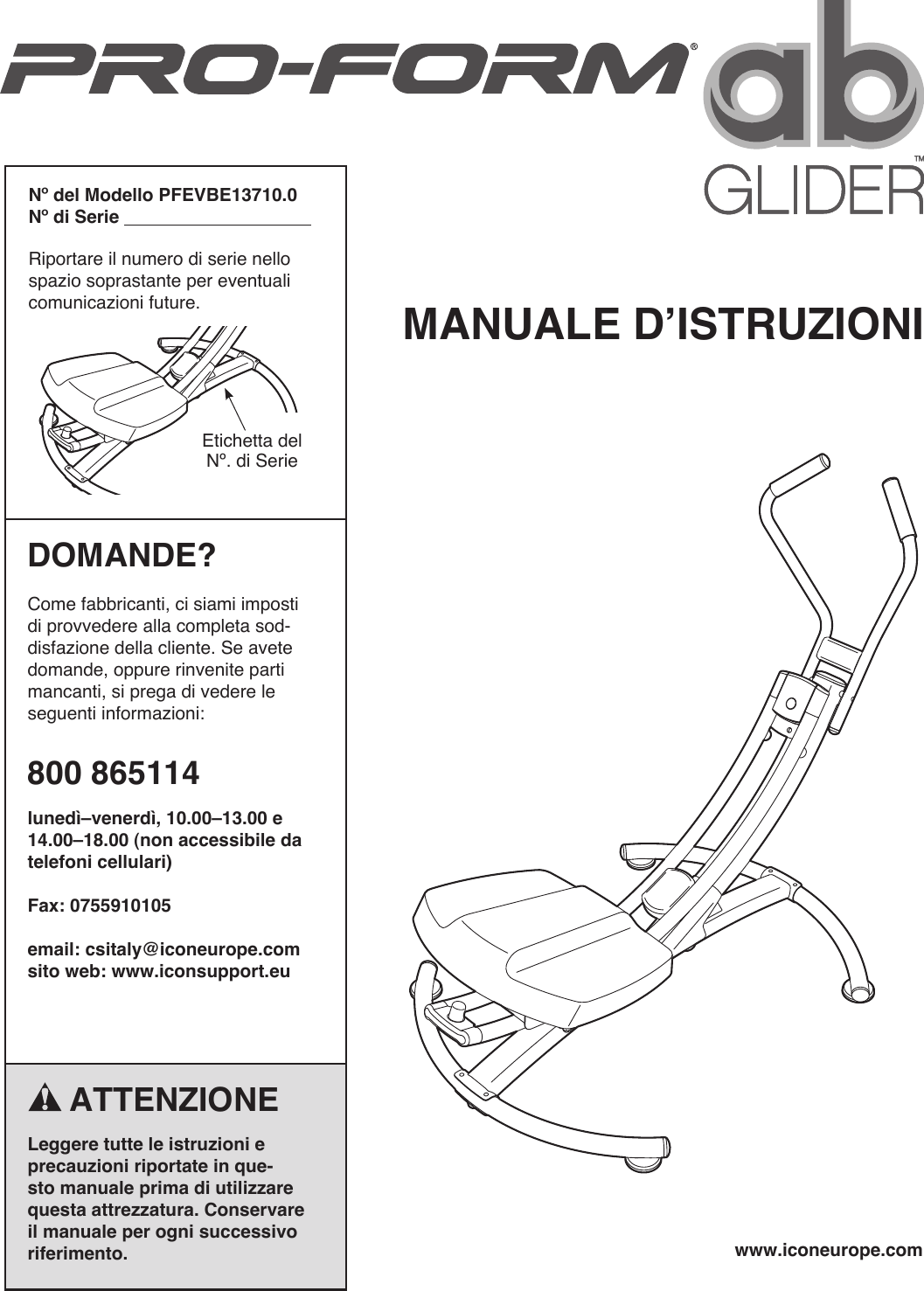 Proform Pfevbe137100 Ab Glider Bench Users Manual