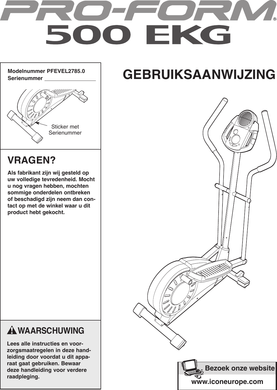 Proform Pfevel27850 500 Ekg Elliptical Users Manual PFEVEL26040 216020(UK)