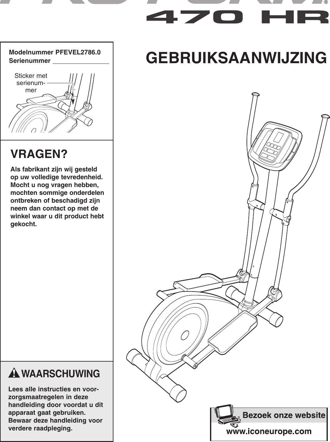 Proform Pfevel27860 470 Hr Elliptical Users Manual WLEL20130 199036