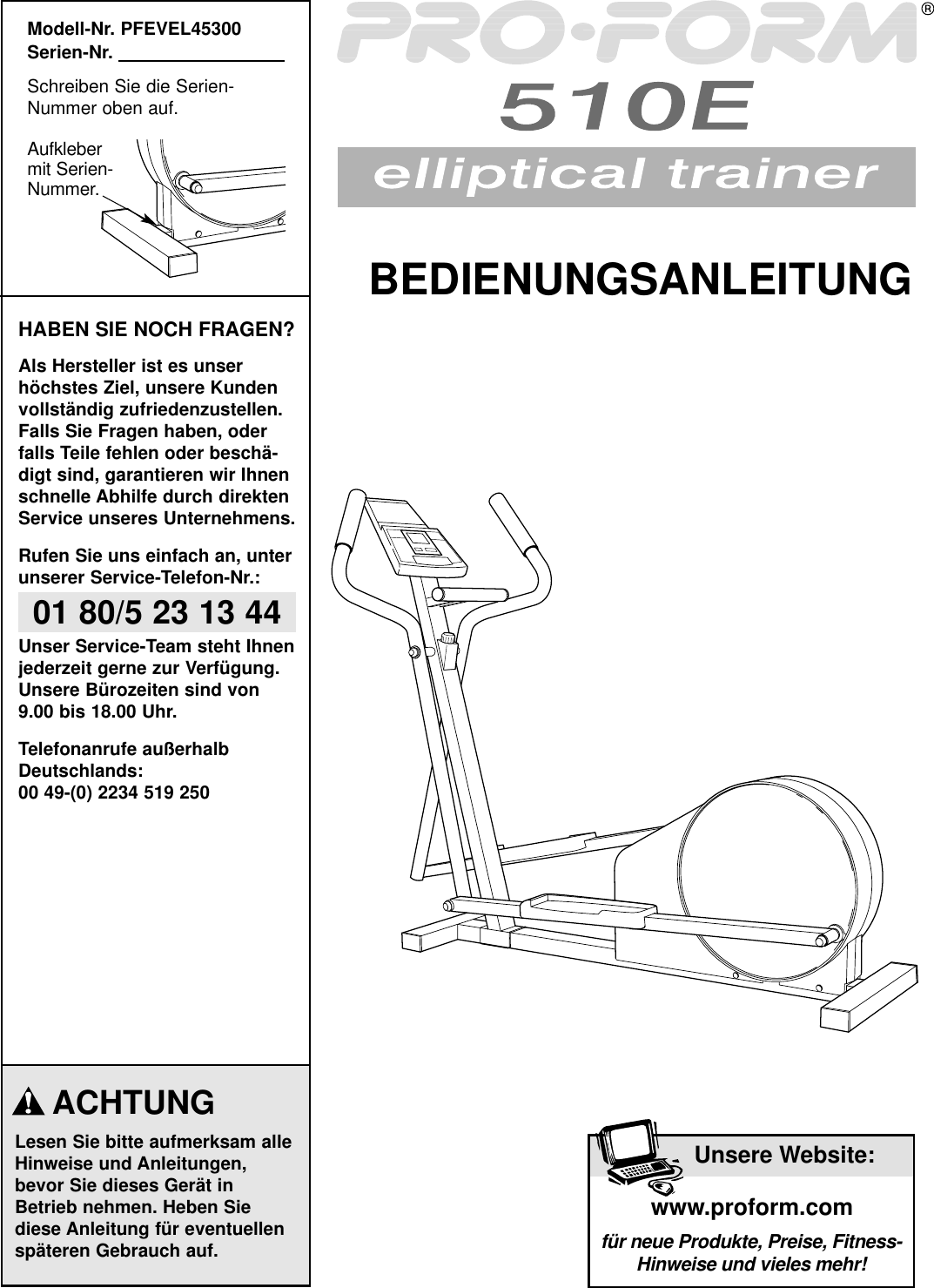Proform Pfevel45300 510 E Elliptical Users Manual