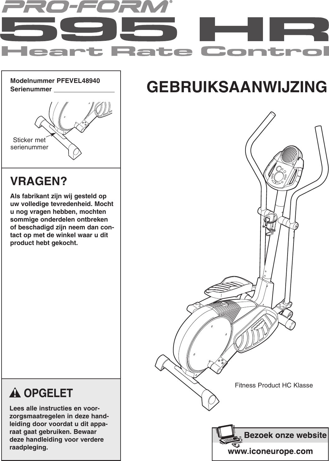 Proform Pfevel48940 595 Hr Elliptical Users Manual PFEVEL48830 202292(UK