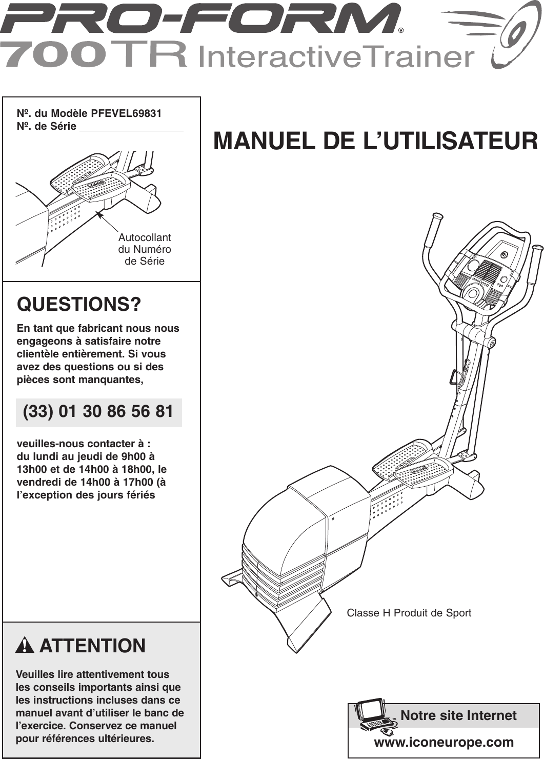 Proform Pfevel69831 700Tr Elliptical Users Manual 202459(FR