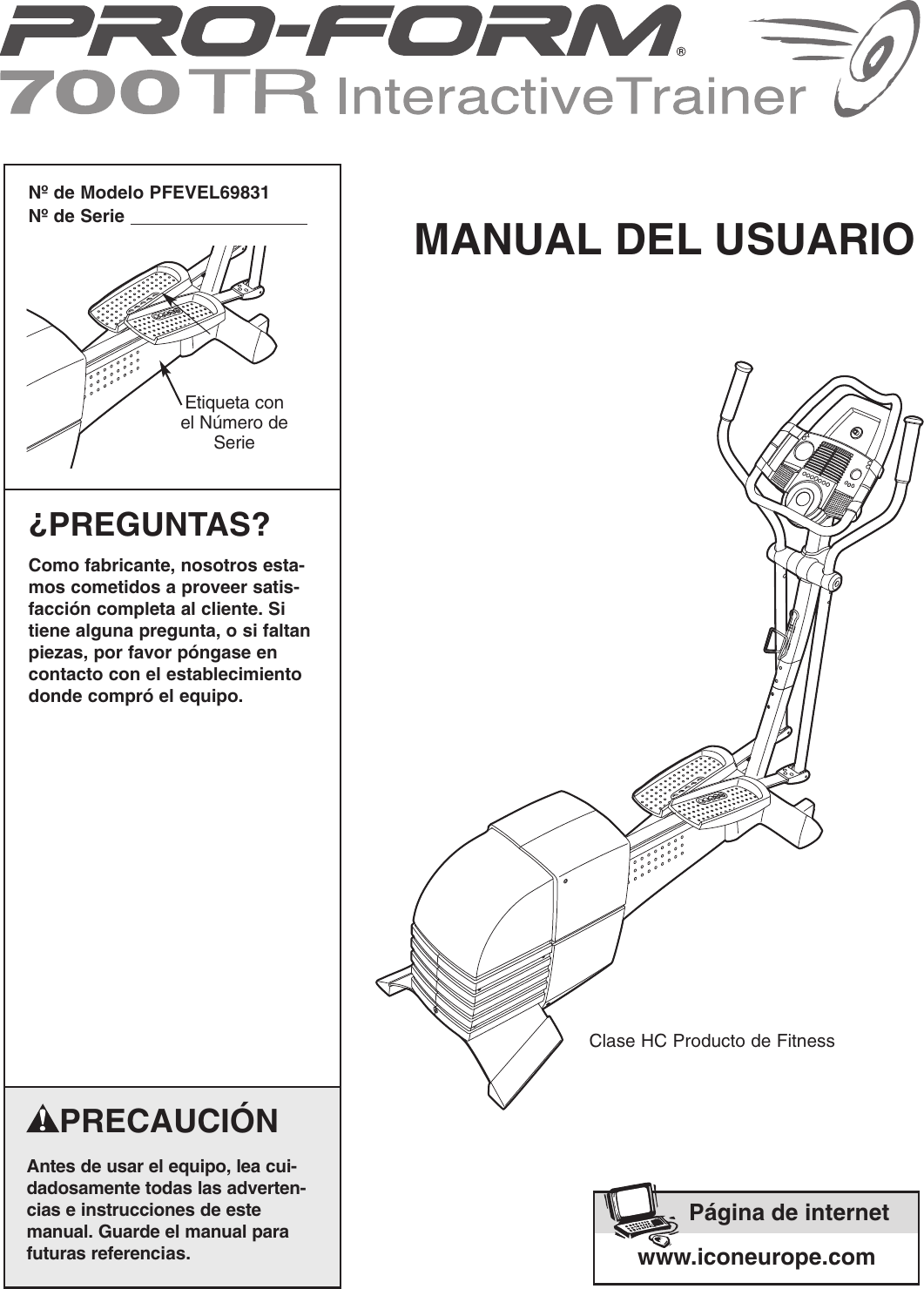 Proform Pfevel69831 700Tr Elliptical Users Manual 202462(SP
