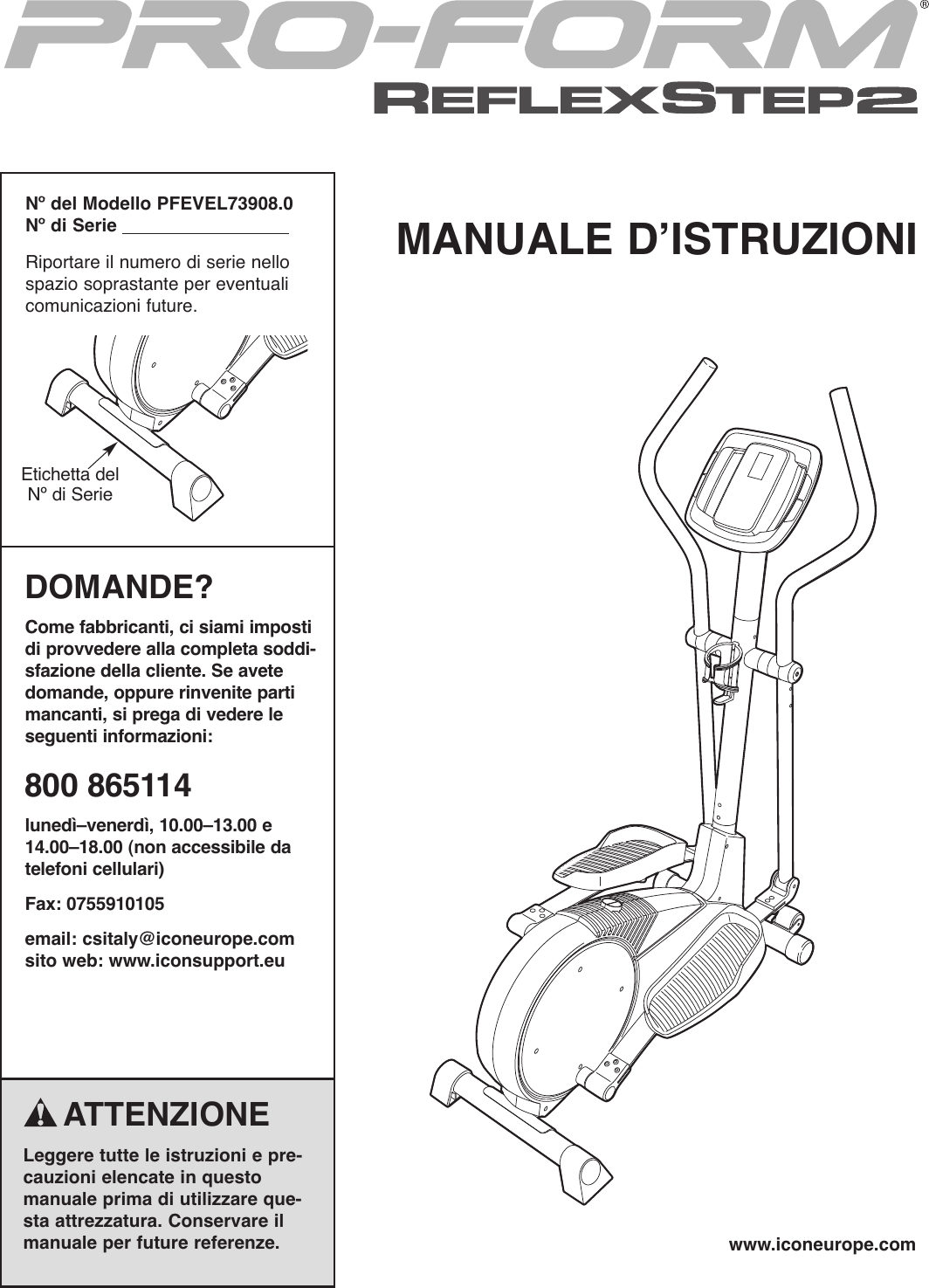 Proform Pfevel739080 Reflex Step 2 Gw Elliptical Users Manual ...