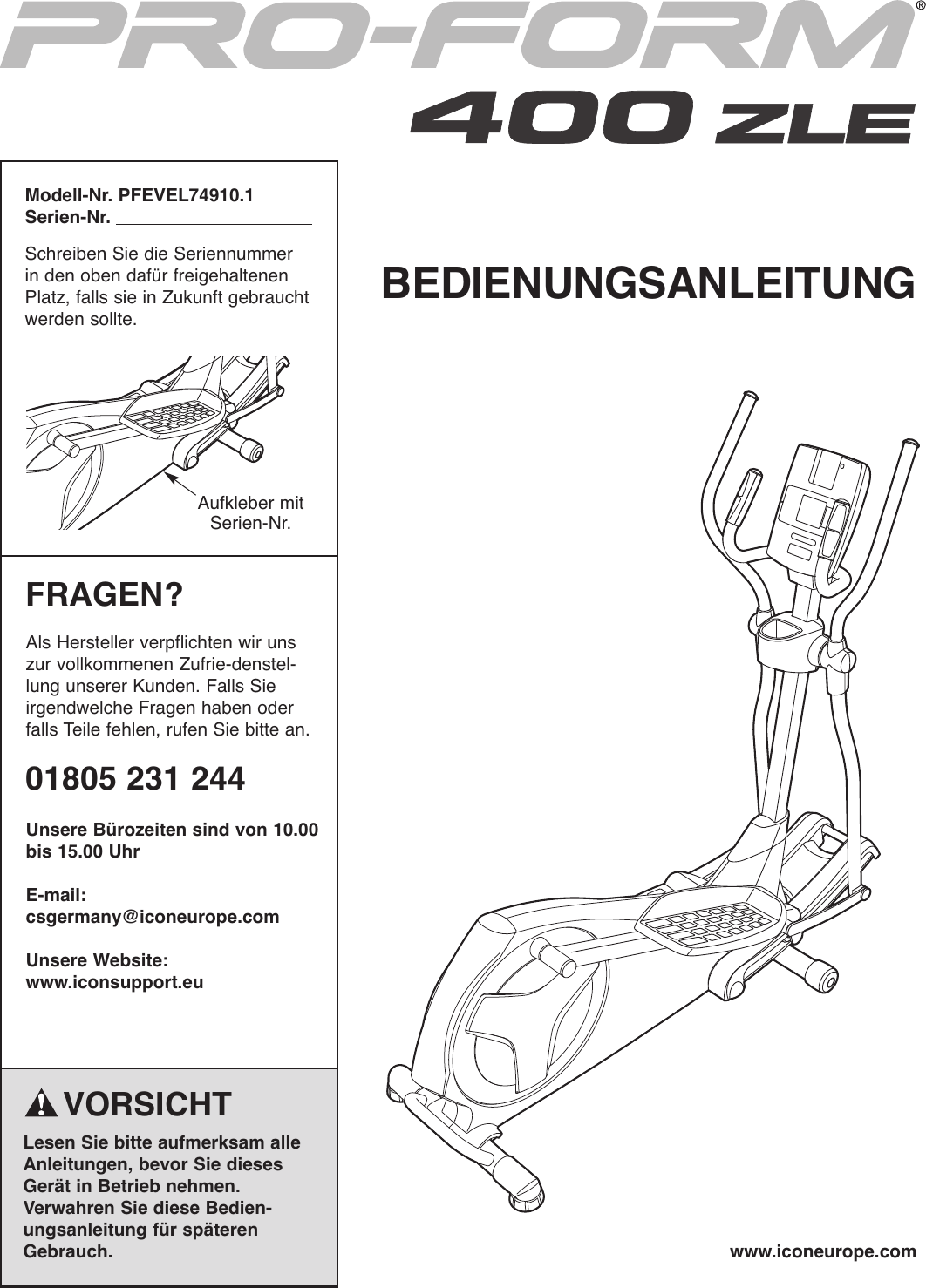 Proform Pfevel749101 400 Zle Elliptical Users Manual 285430