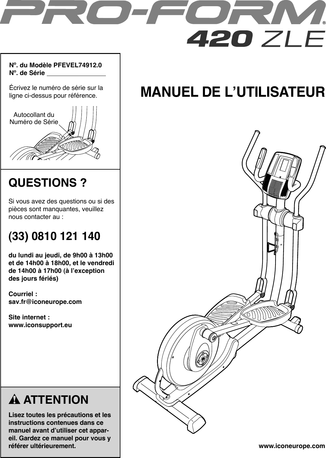Proform Pfevel749120 420 Zle Elliptical Users Manual