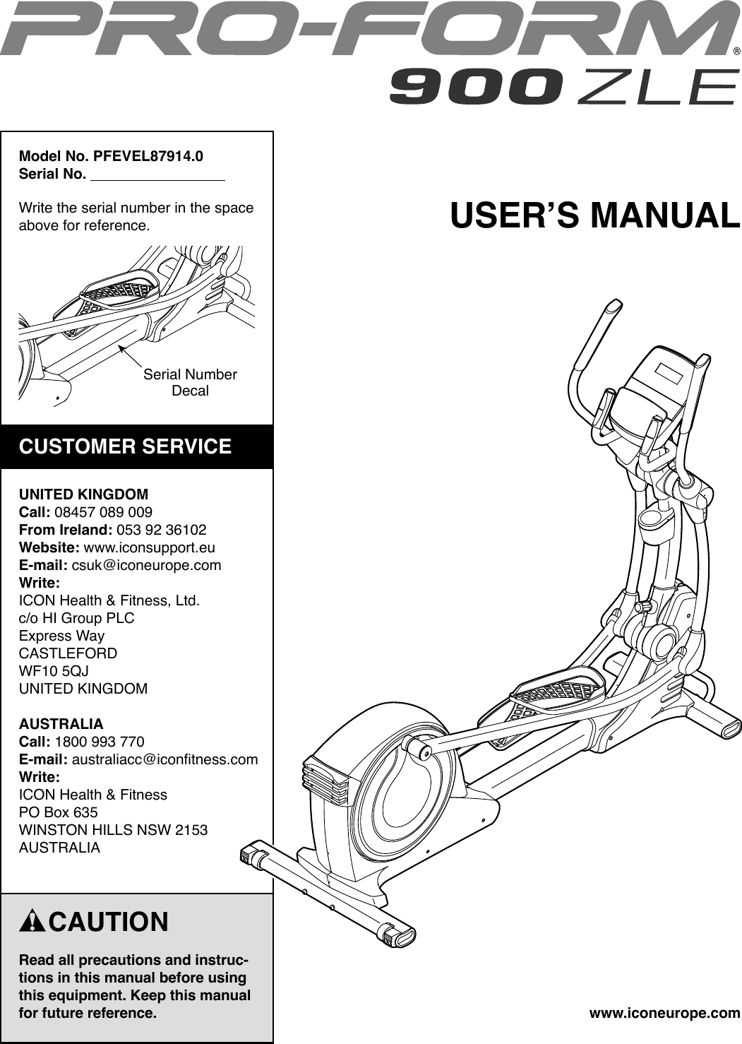 Proform Pfevel879140 900 Zle Elliptical Users Manual