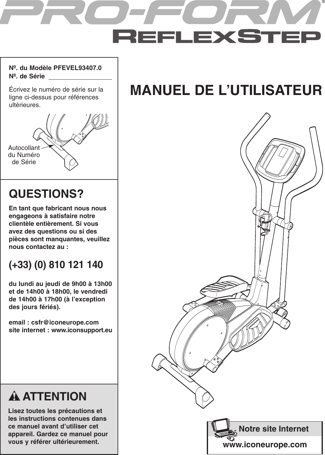 Proform Pfevel934070 Reflex Step Gw Elliptical Users Manual PFEVEL48830 ...