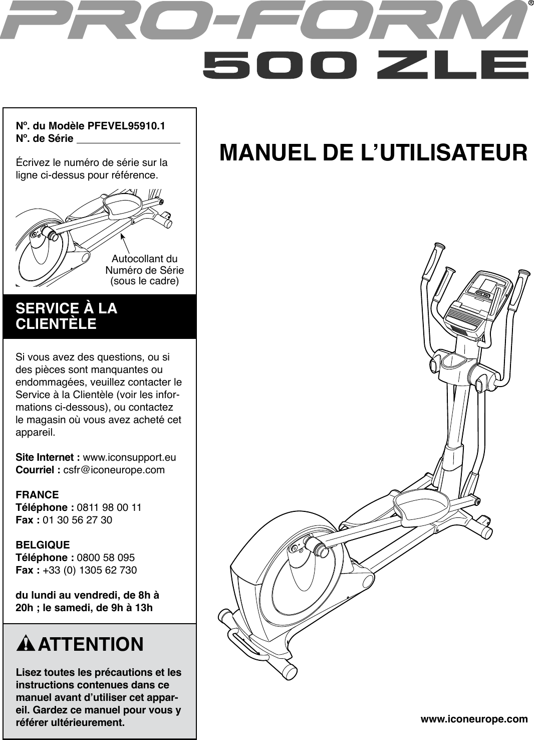 Proform Pfevel959101 500 Zle Elliptical Users Manual