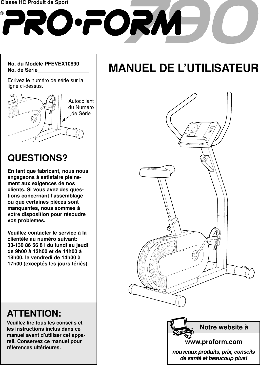 Proform Pfevex10890 890 E Bike Users Manual