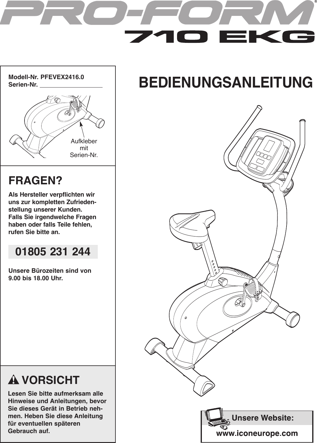 Proform Pfevex24160 710 Ekg Exercise Bike Users Manual PFEX20020 186474