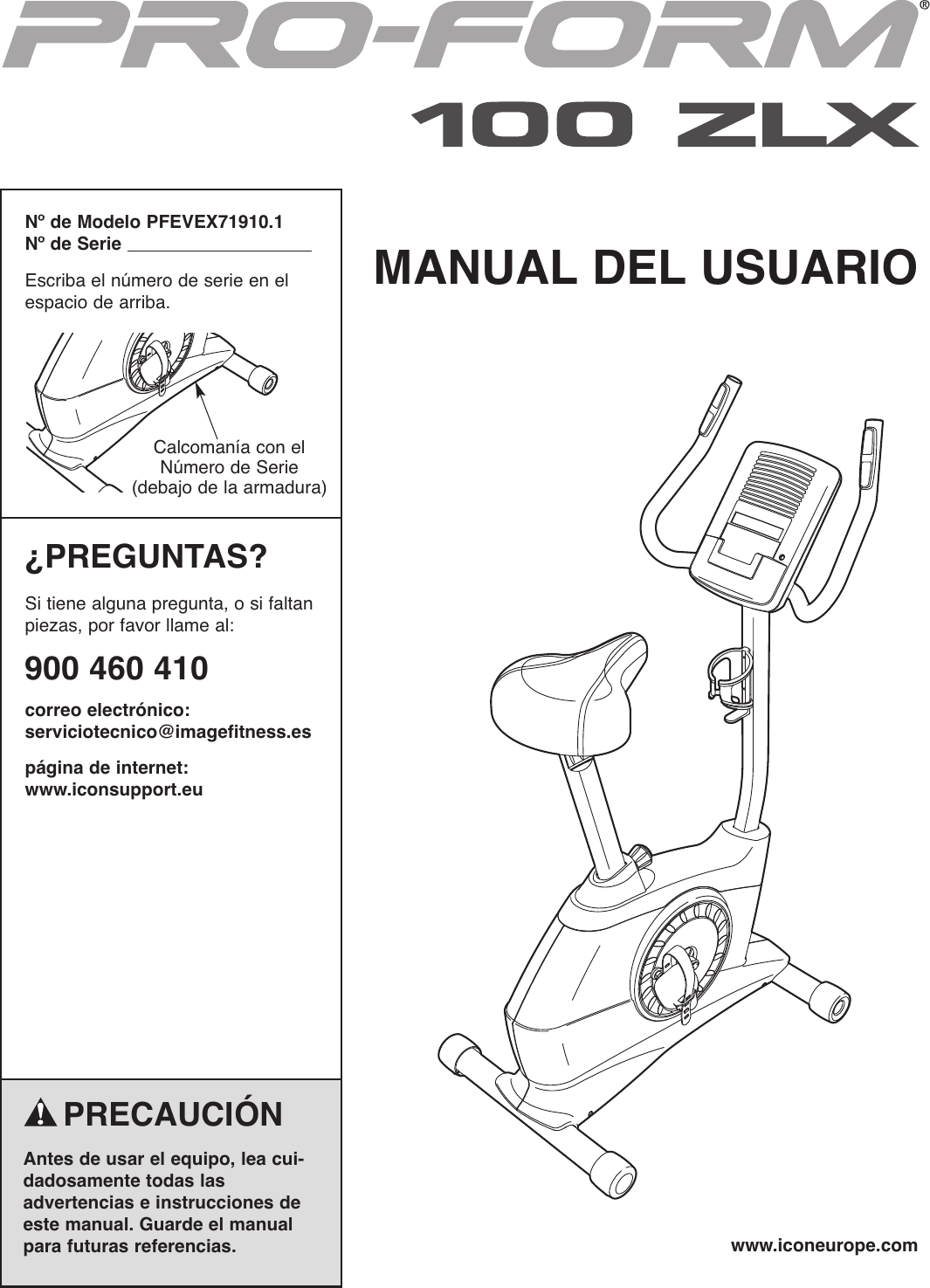 Proform Pfevex719101 100 Zlx Bike Users Manual 285430