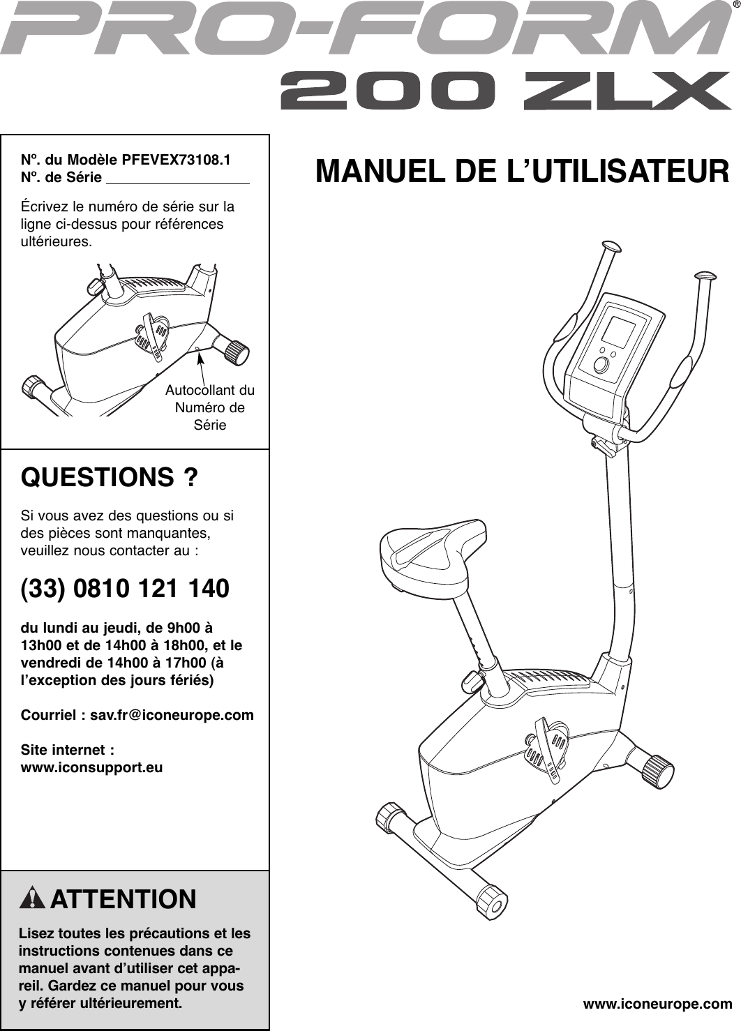 Proform Pfevex731081 200 Zlx Bike Users Manual 285430