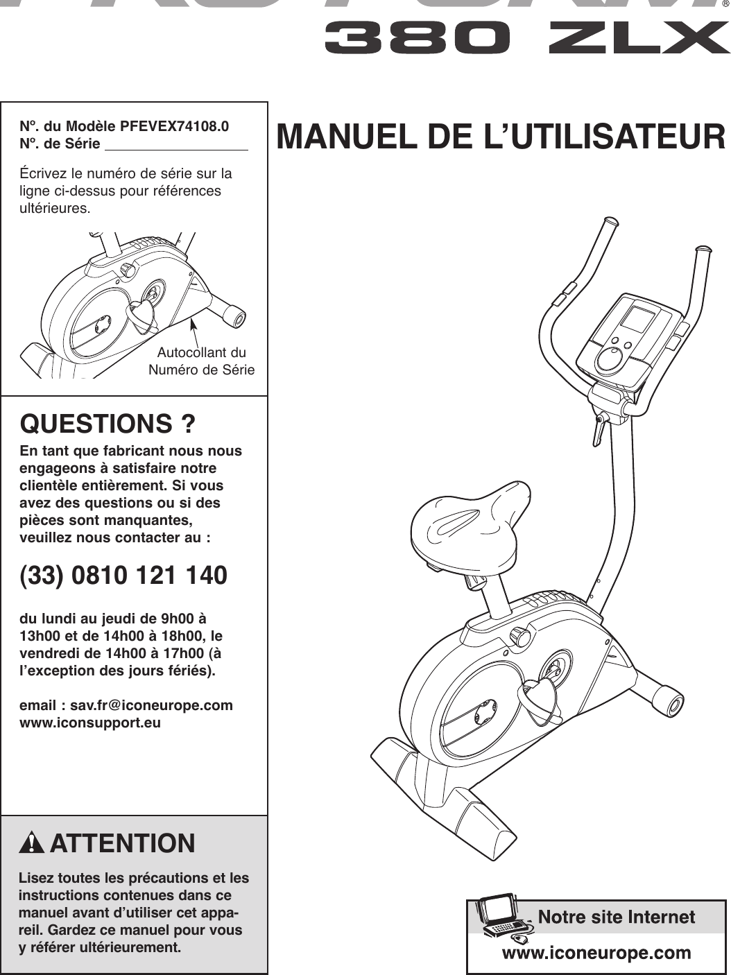 Proform Pfevex741080 380 Zlx Bike Users Manual *PFEX20020 186474