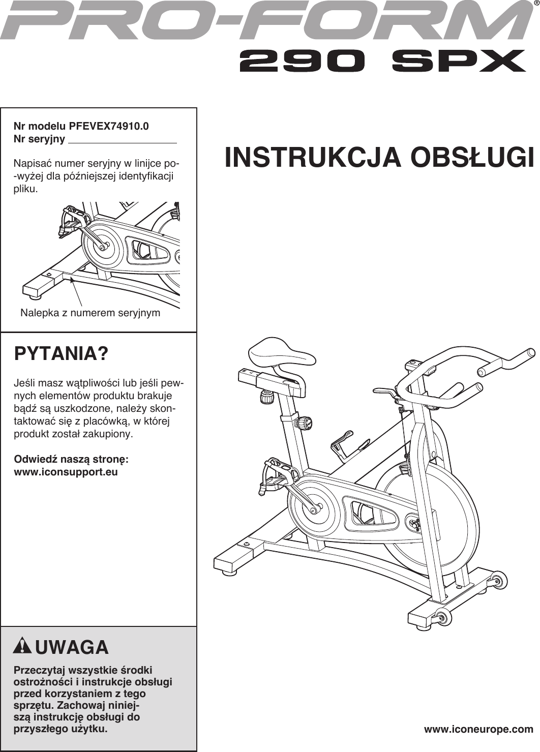 Proform Pfevex749100 290 Spx Bike Users Manual