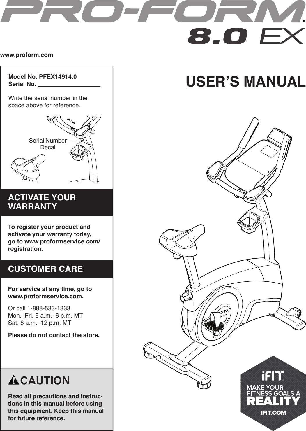 Proform Pfex149140 8 0 Ex Bike Users Manual