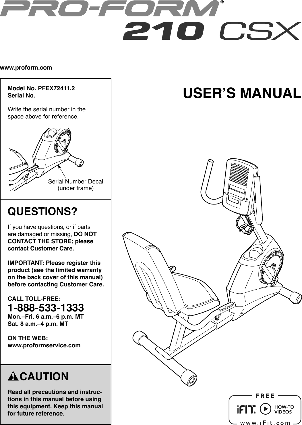 Proform Pfex724112 210 Csx Bike Users Manual