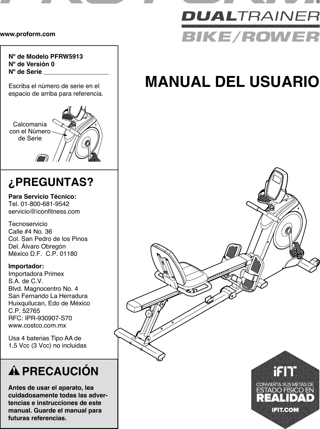 Proform Pfrw59130 Dual Trainer Bike Rower Users Manual