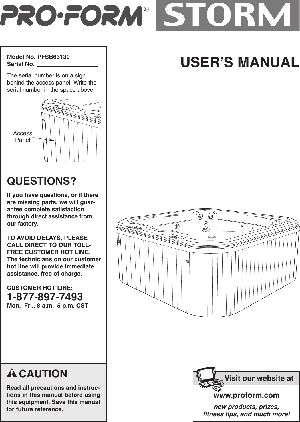 Proform Pfsb63130 Storm Spa Users Manual 285430