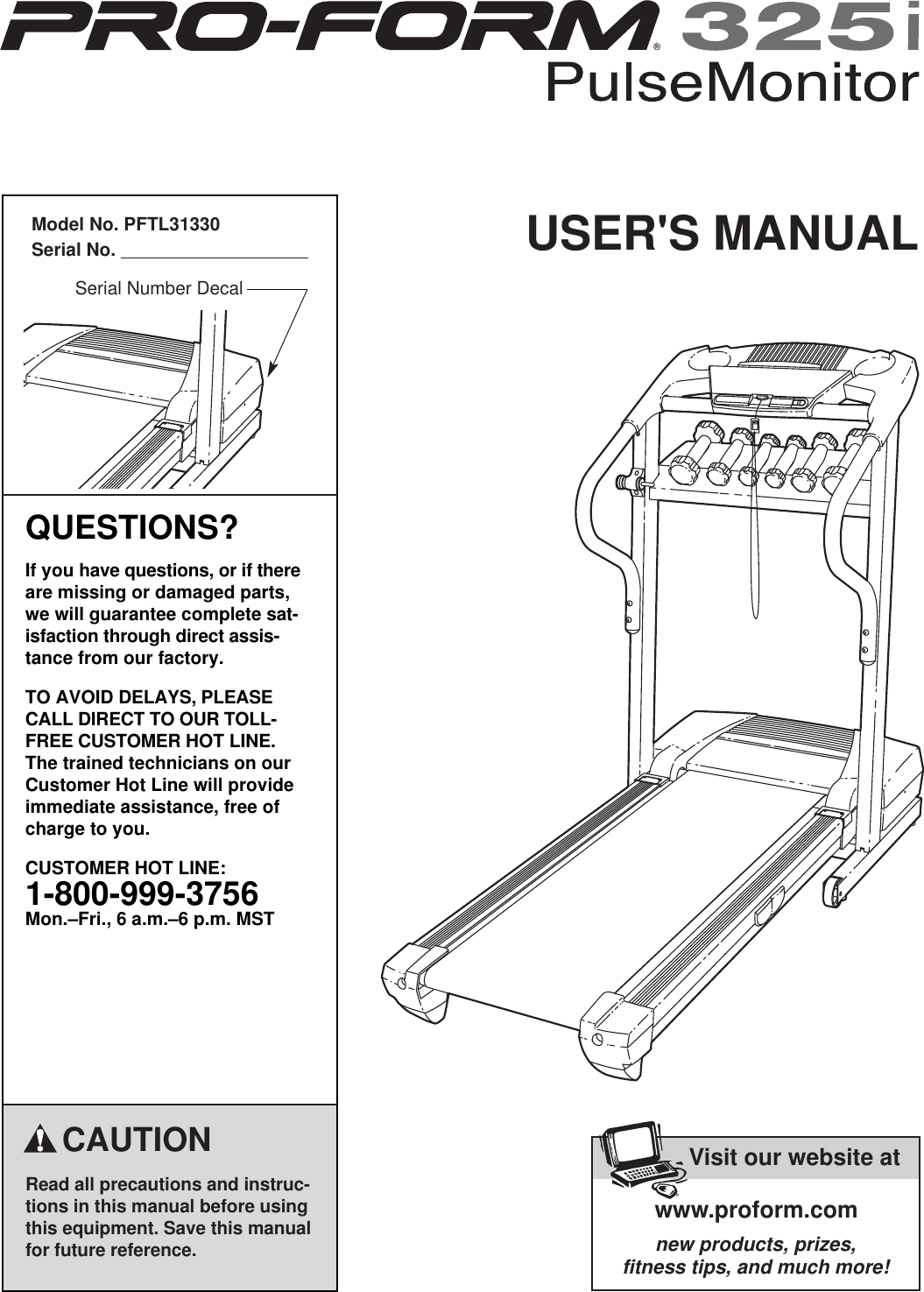 Proform Pftl31330 325I Treadmill Users Manual