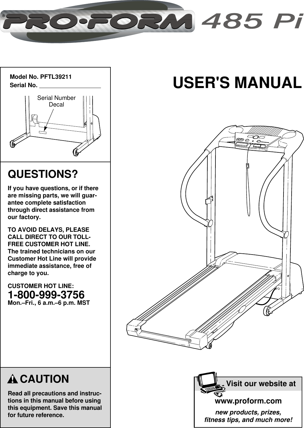Proform Pftl39211 485 Treadmill Users Manual