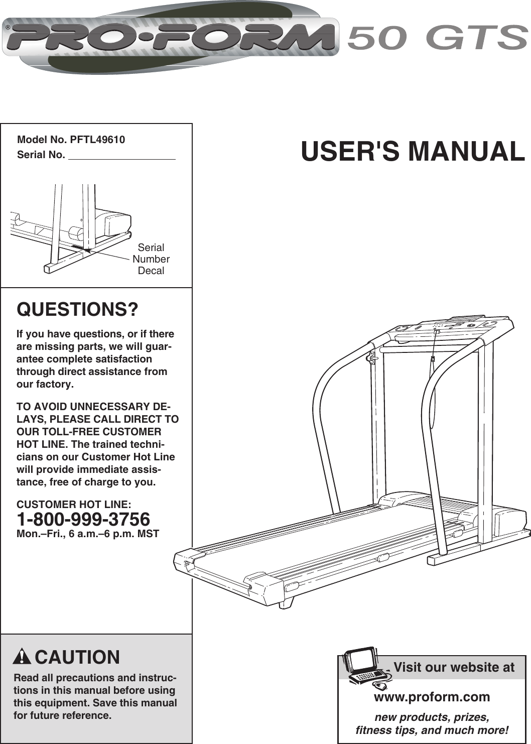 Proform Pftl49610 50 Gts Treadmill Users Manual