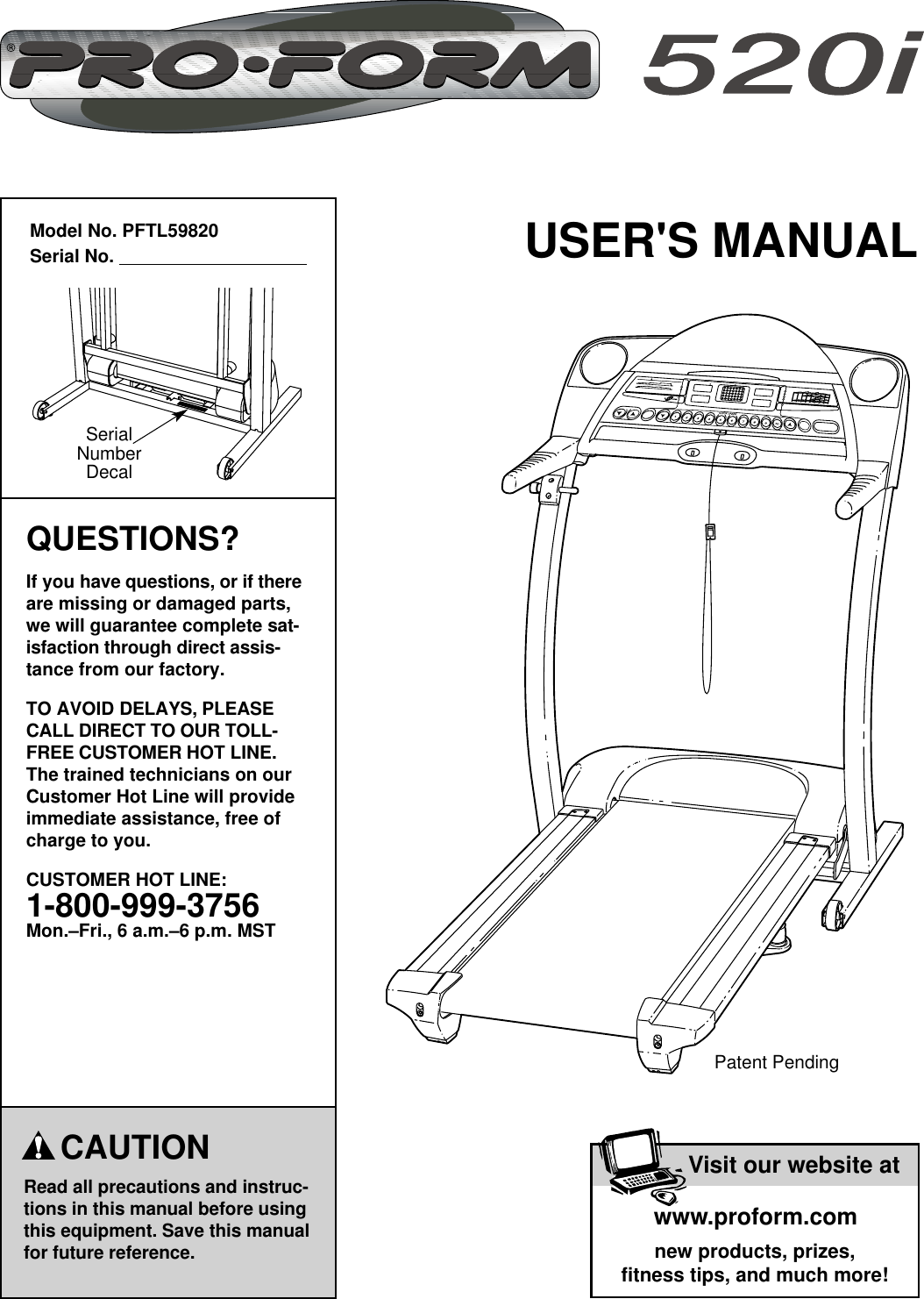 Proform Pftl59820 520I Treadmill Users Manual