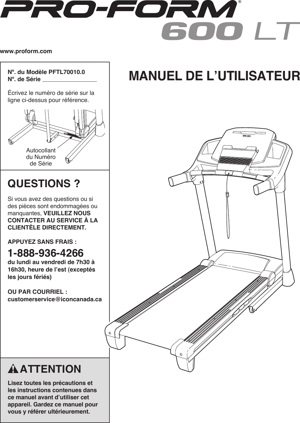 Proform Pftl700100 600 Lt Treadmill Users Manual