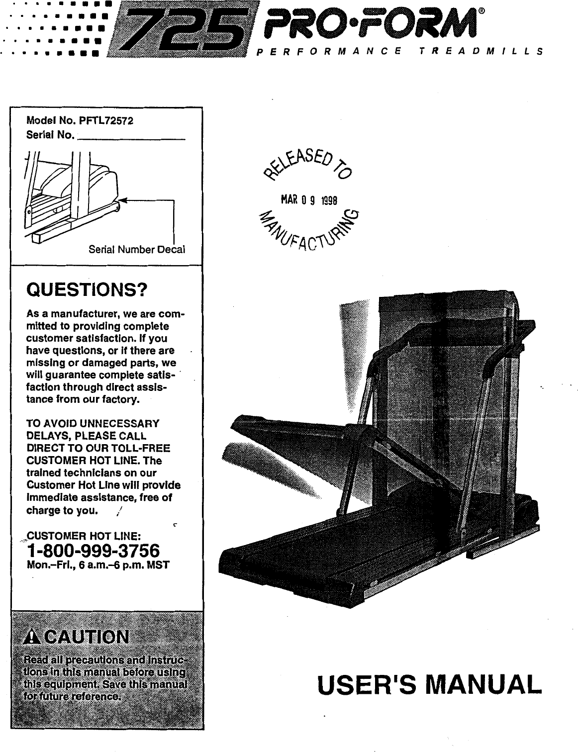 Proform Pftl72572 725 Treadmill Users Manual